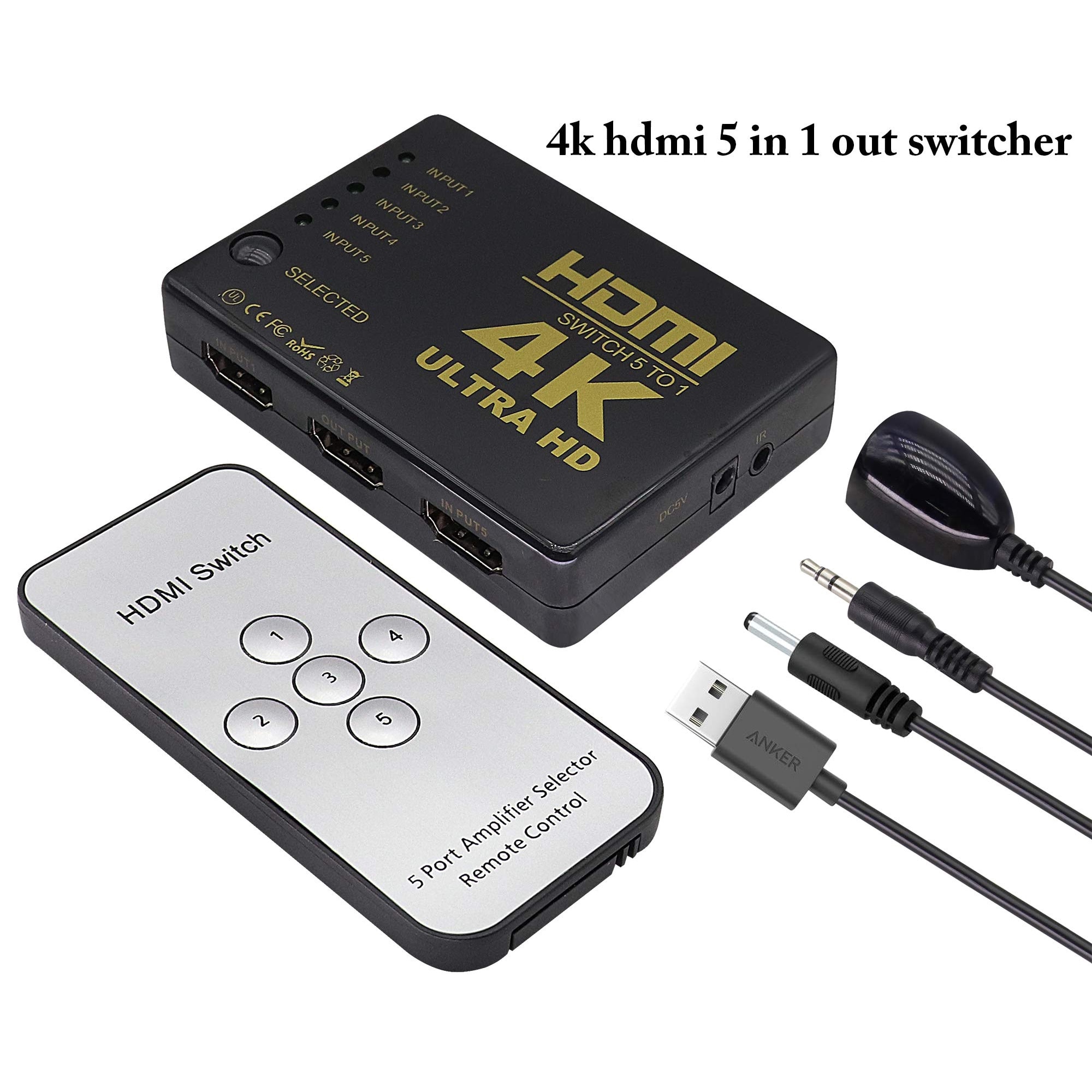 Switch HDMI, 5in1 Out, Comutator HDMI1.4, cu telecomanda IR 4K Smart 5 ...