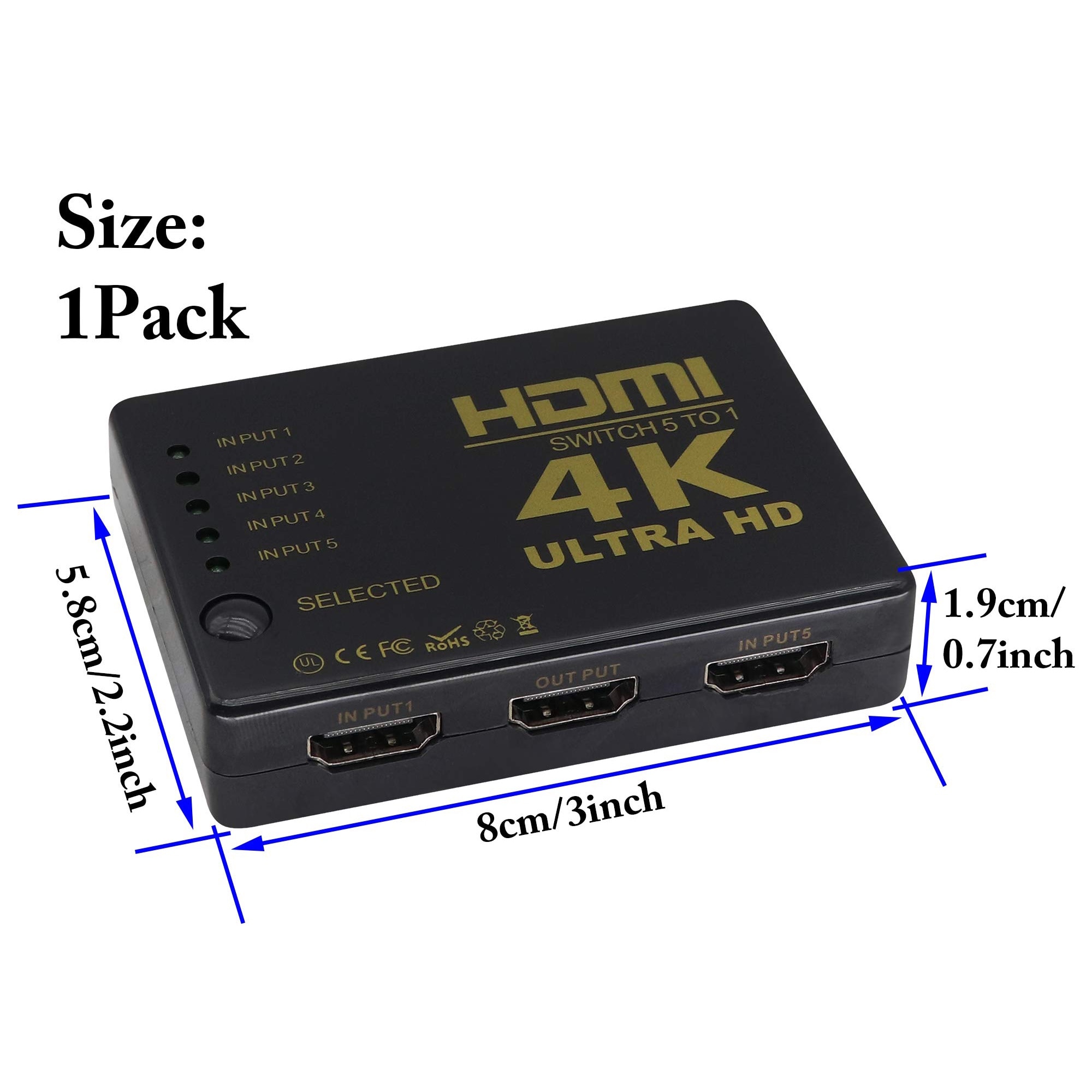 Switch HDMI, 5in1 Out, Comutator HDMI1.4, cu telecomanda IR 4K Smart 5 ...