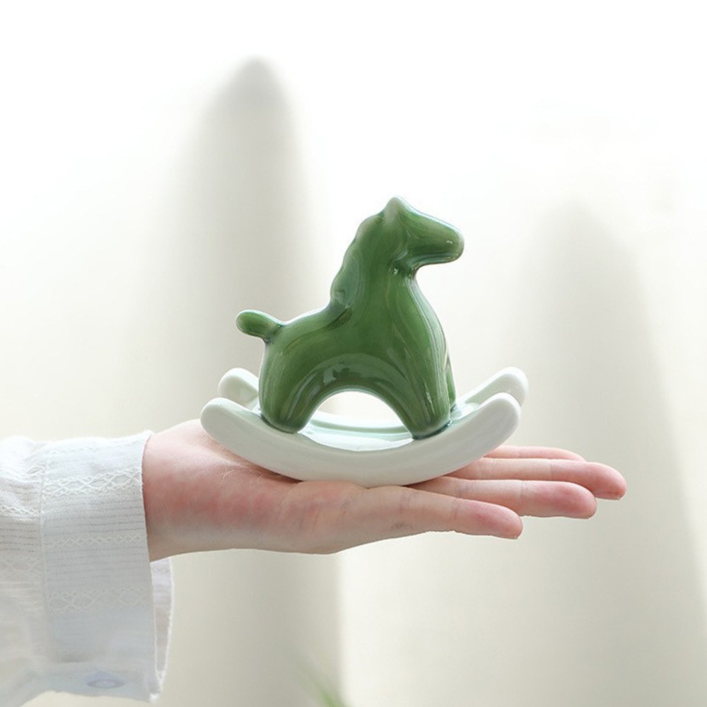 Figurina cal mini, ceramica, verde, accesorii decorative pentru living ...