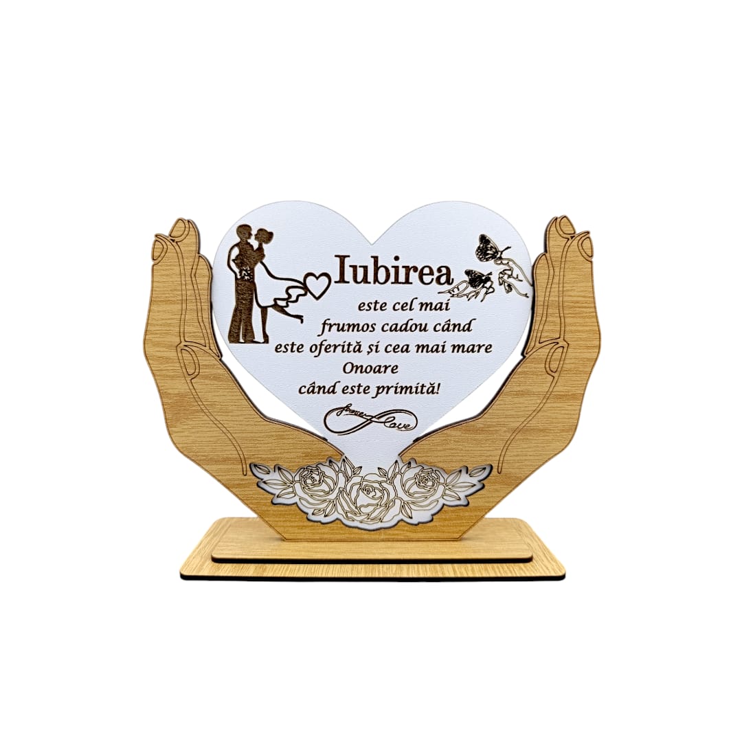 Decoratiune tablou Inima in palme, personalizat cu mesaj standard ...