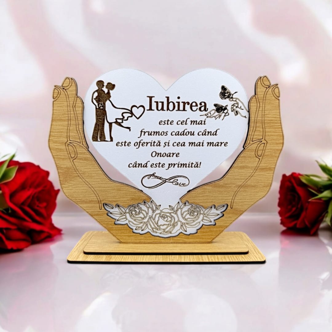 Decoratiune tablou Inima in palme, personalizat cu mesaj standard ...