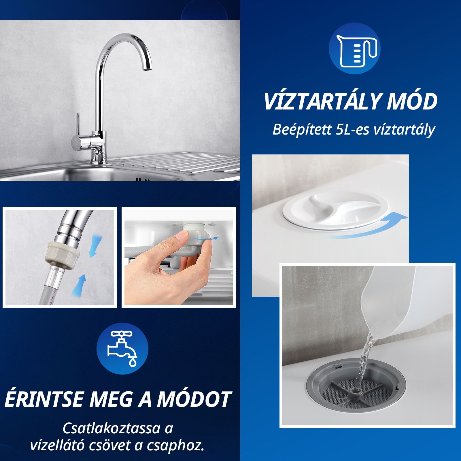 AIRMSEN Mini kompakt mosogatógép – hordozható 5 literes tartállyal, 6 ...