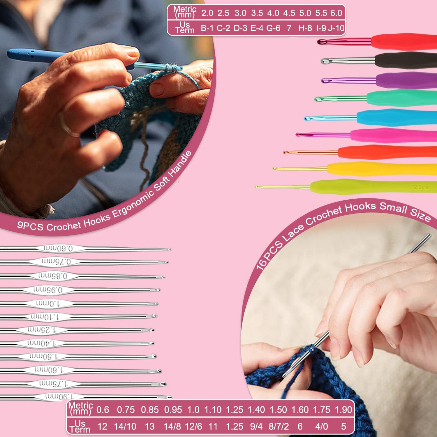 Kit de crosetat, Puepoul, 105 bucati, cu geanta de depozitare, inclusiv ...