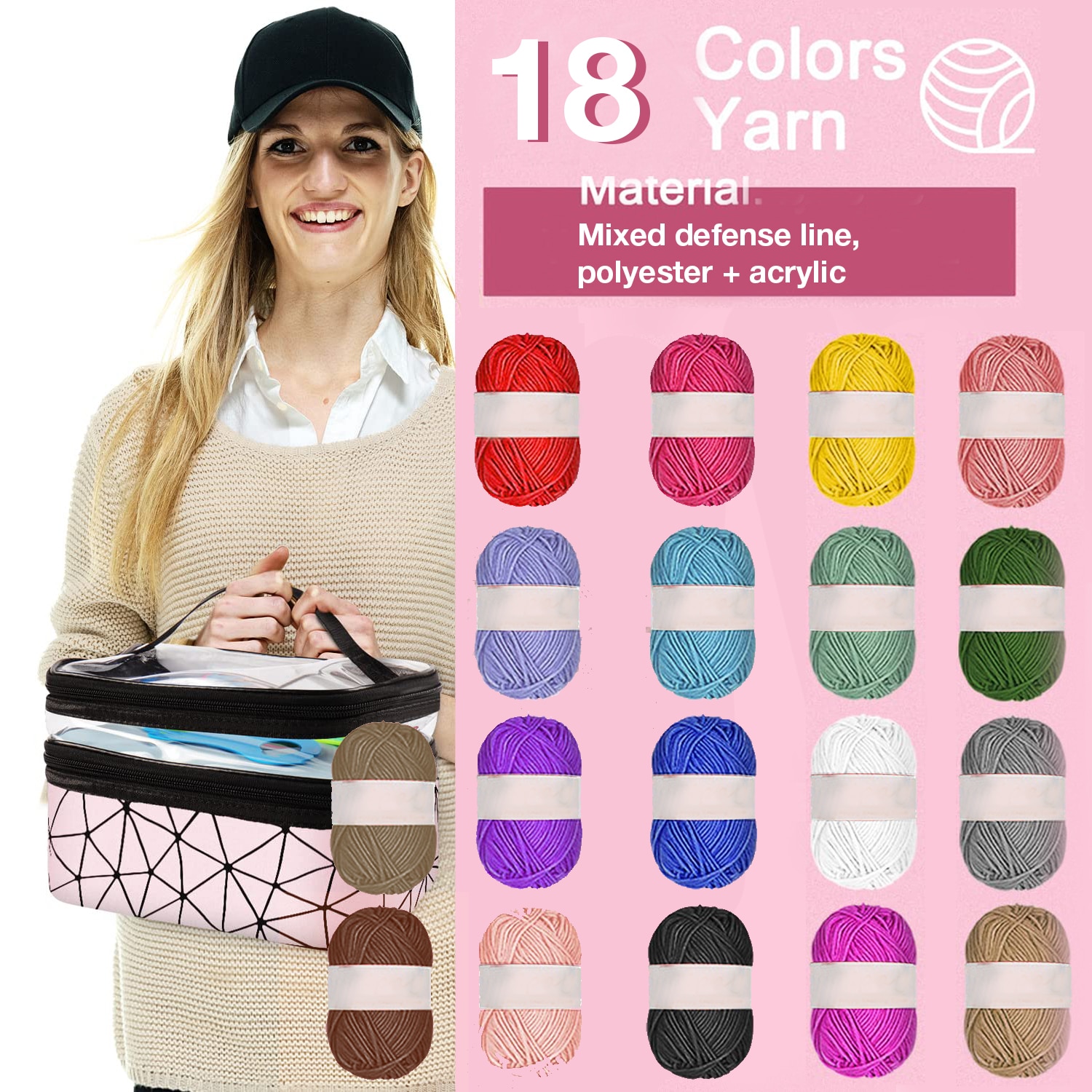 Kit de crosetat, Puepoul, 105 bucati, cu geanta de depozitare, inclusiv ...