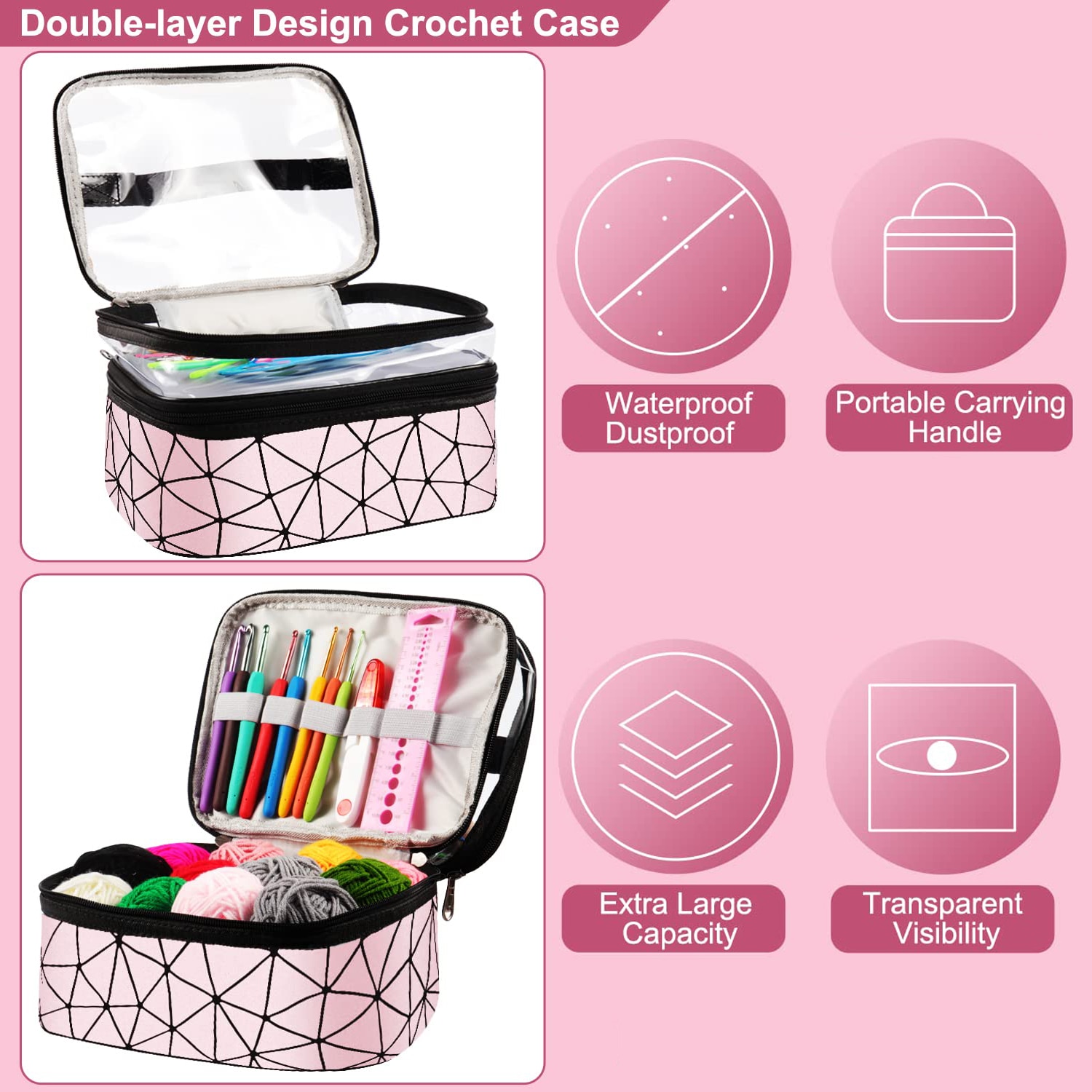 Kit de crosetat, Puepoul, 105 bucati, cu geanta de depozitare, inclusiv ...