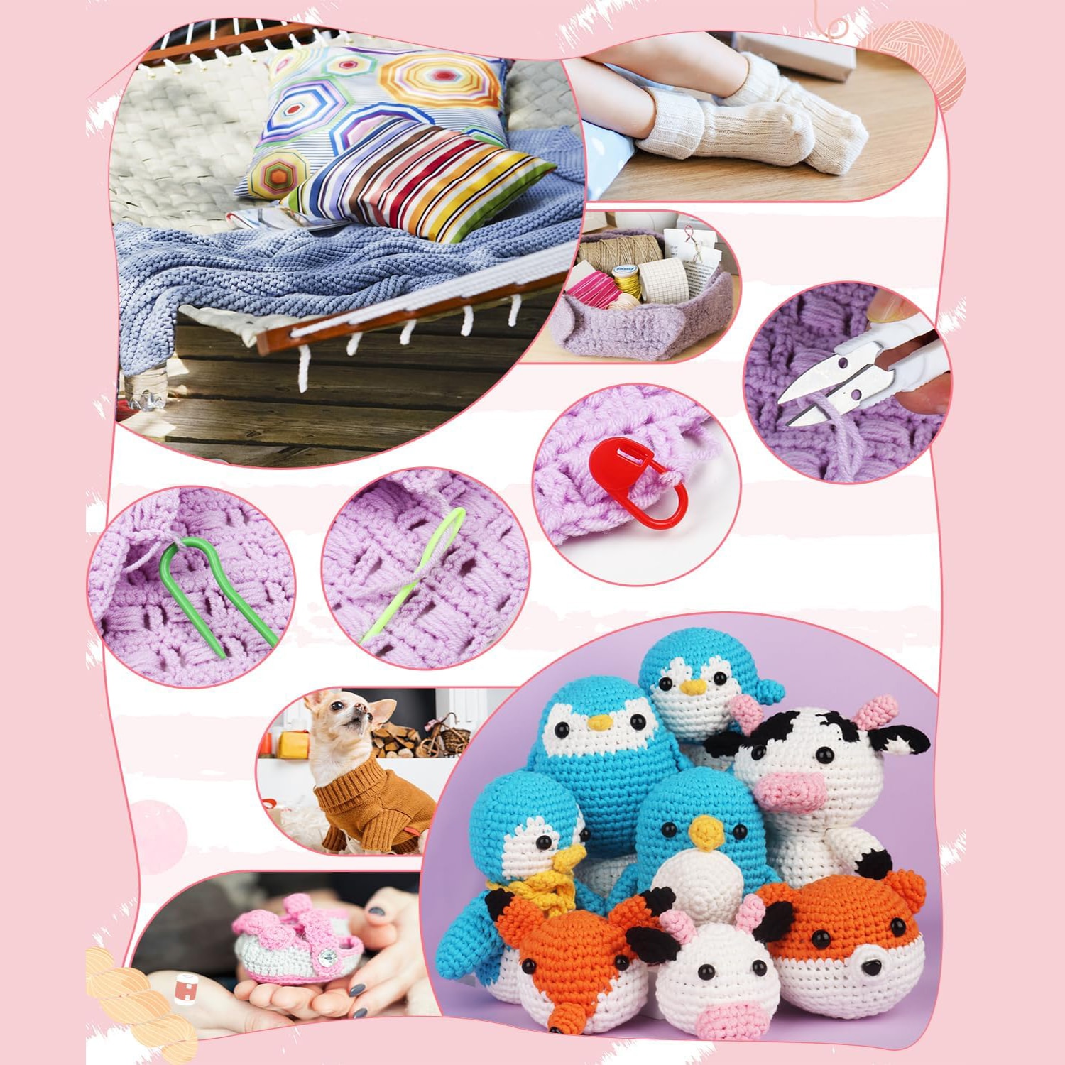 Kit de crosetat, Puepoul, 105 bucati, cu geanta de depozitare, inclusiv ...