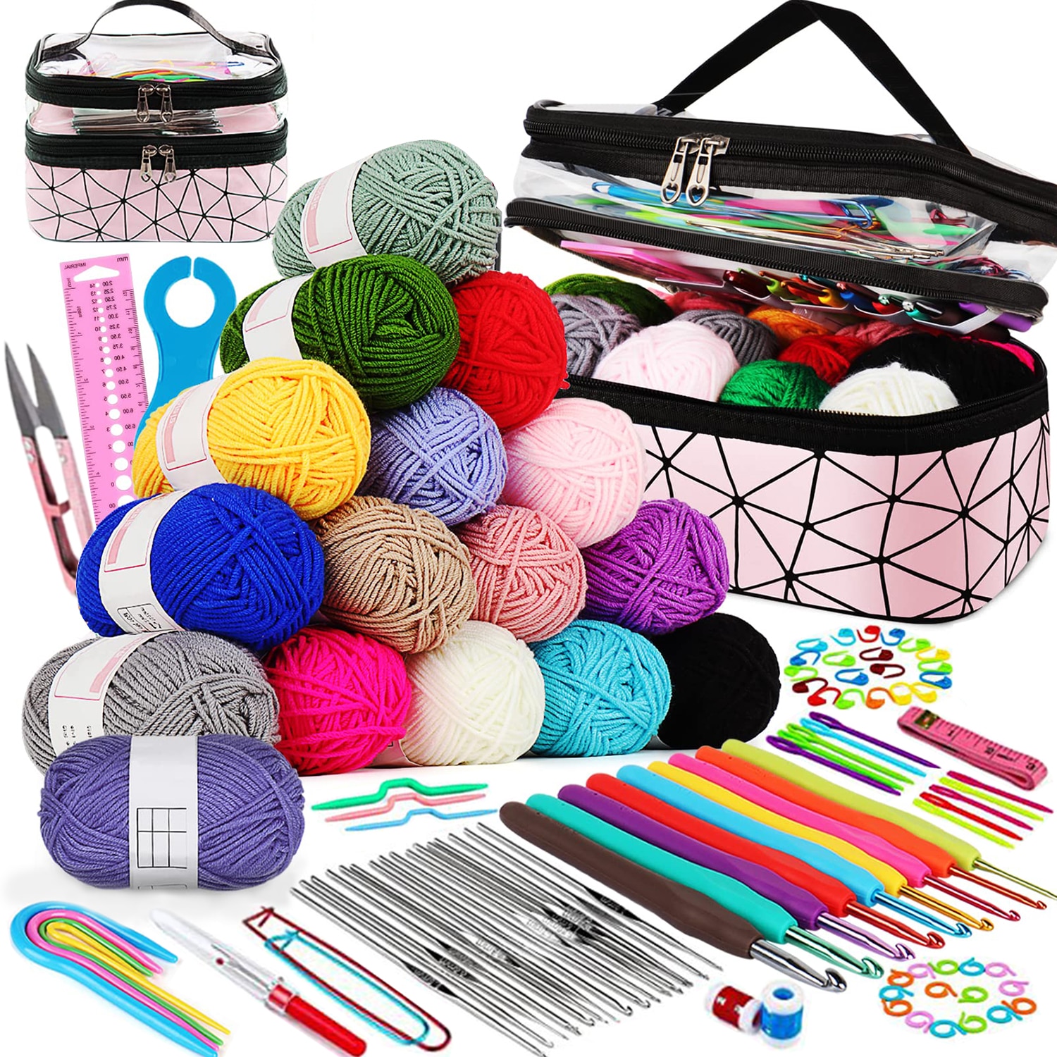 Kit de crosetat, Puepoul, 105 bucati, cu geanta de depozitare, inclusiv ...