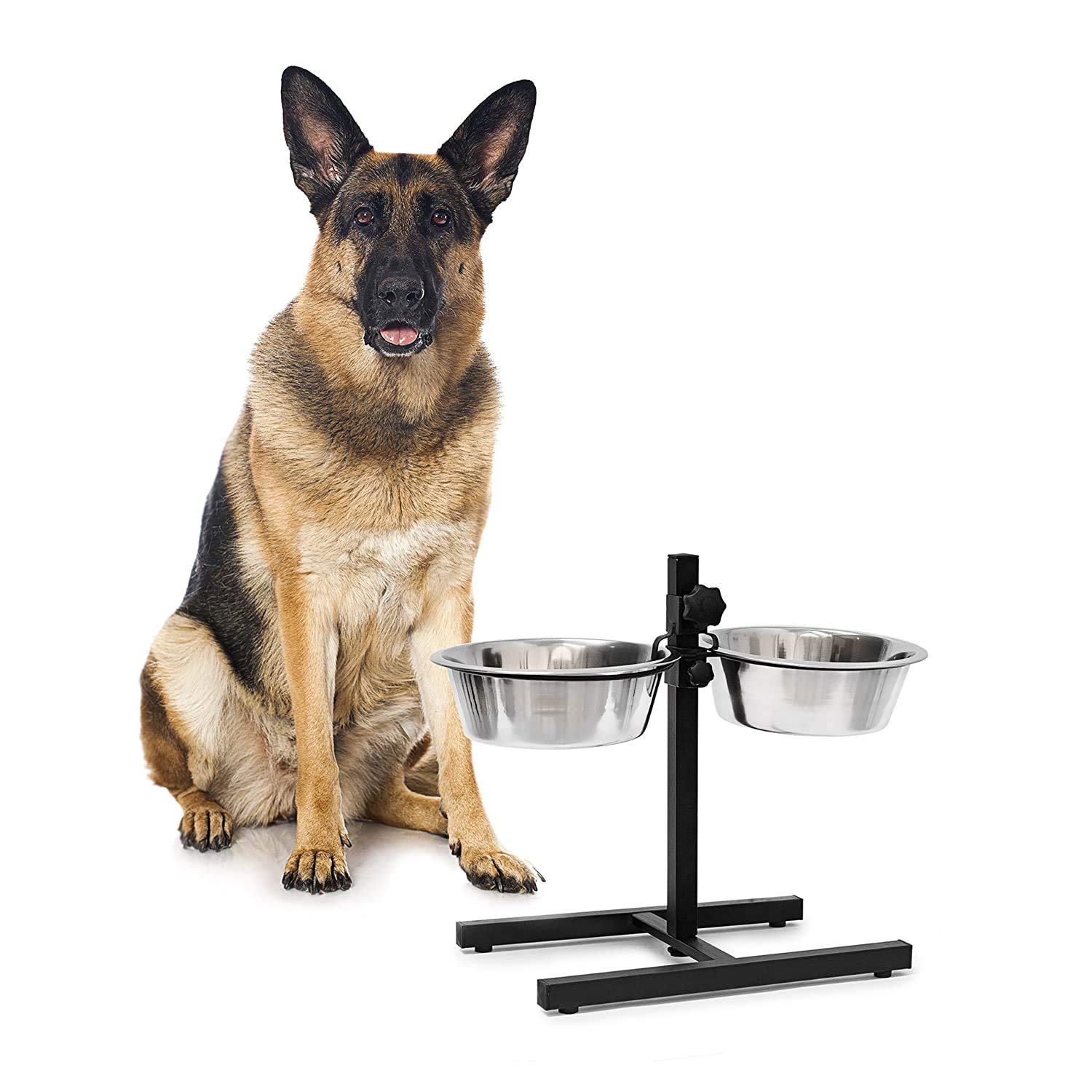 Suport reglabil pentru hrana animale PAA-home® cu 2 recipiente din otel ...