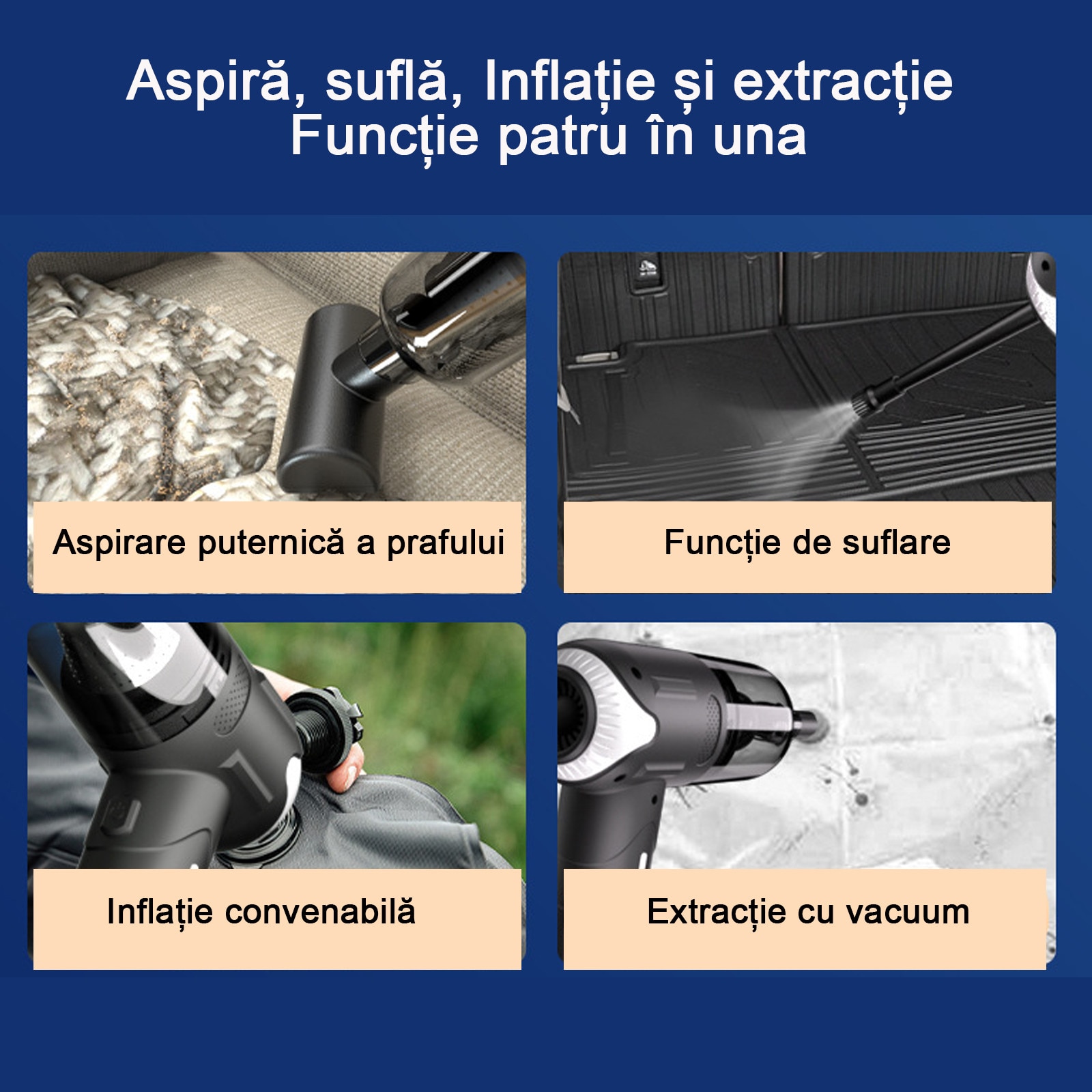 Aspirator de mana portabil, Aspirator auto multifunctional 75000 RPM, 3 ...