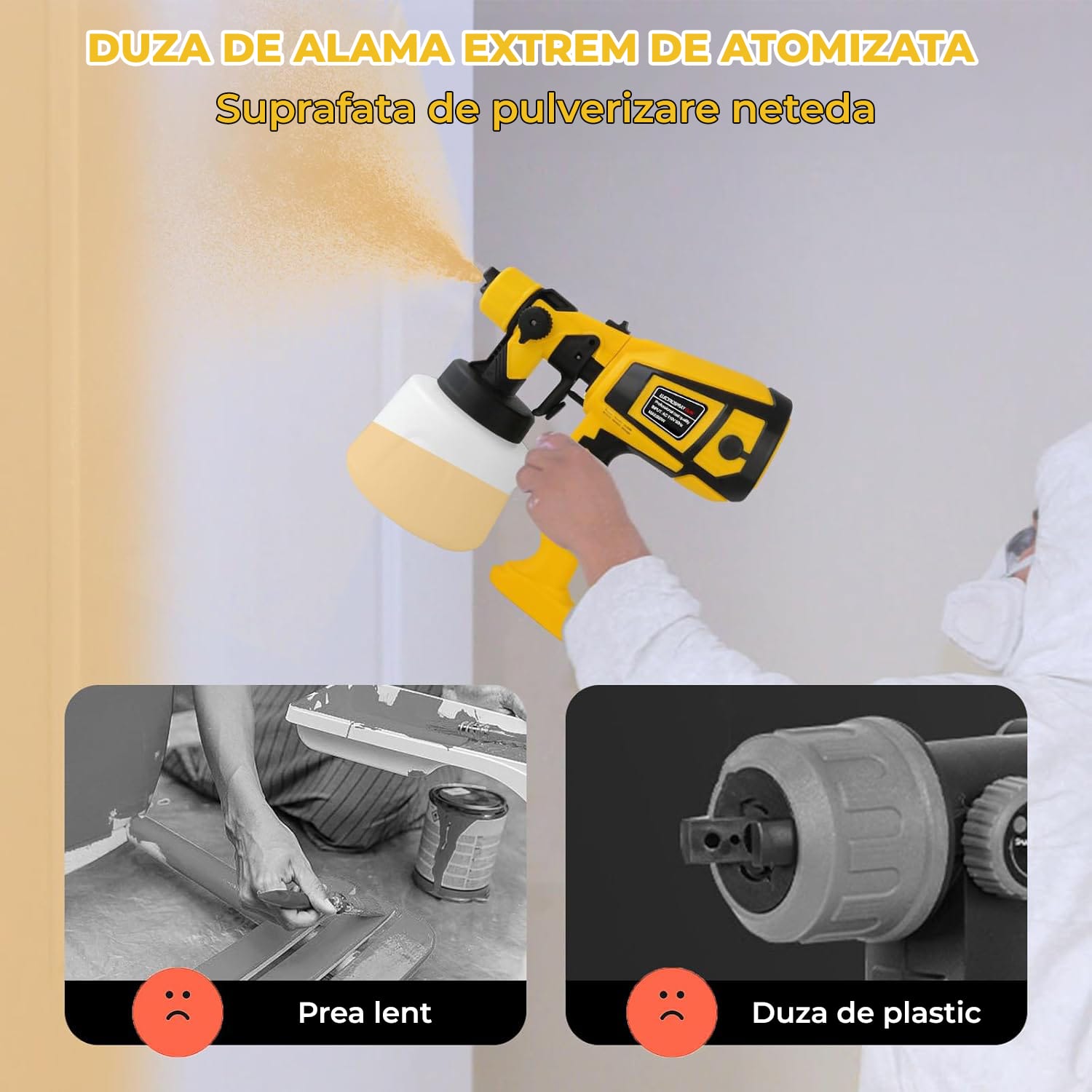 Pulverizator Vopsea Elindor®, Pistol de Vopsit Electric 800W, Pompa ...