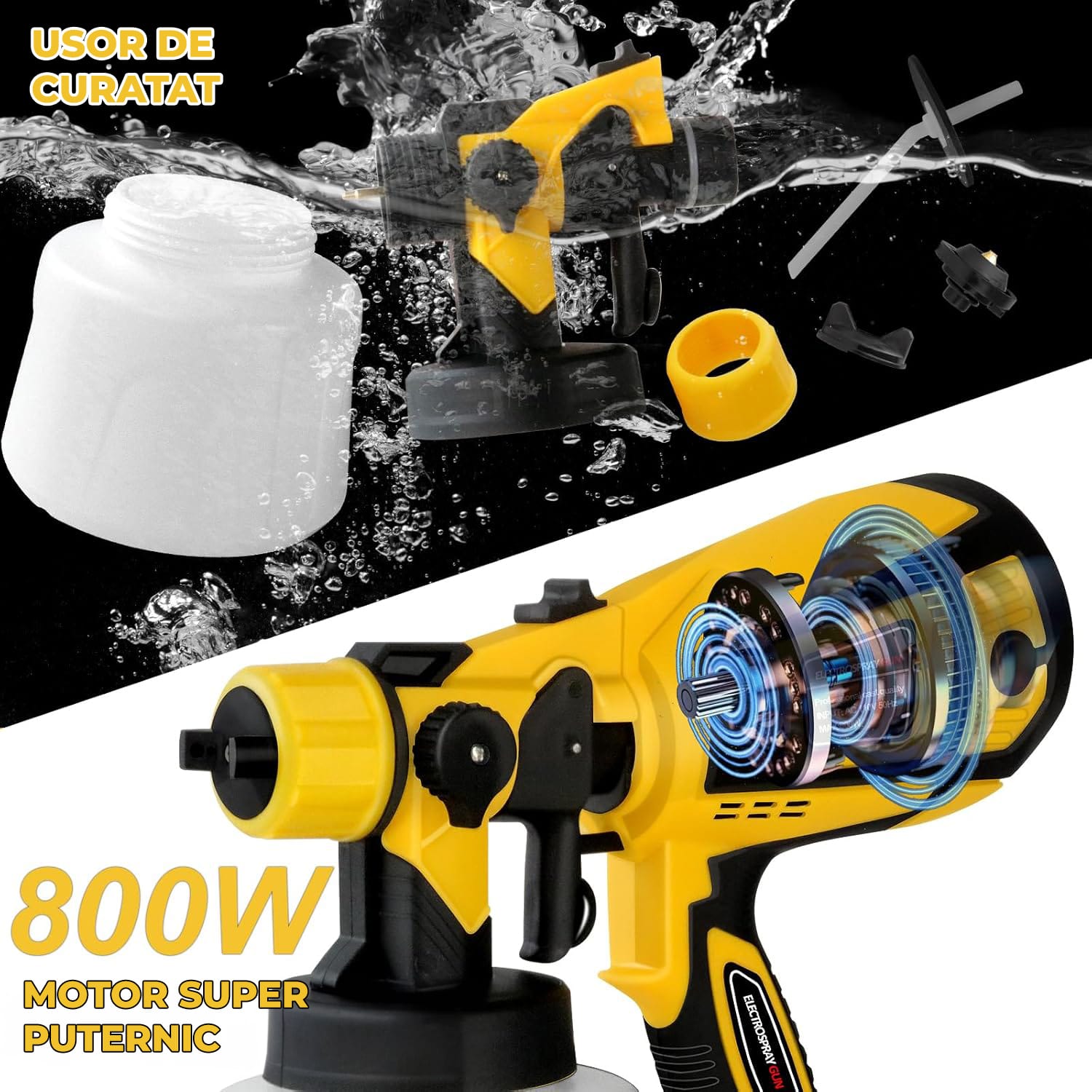 Pulverizator Vopsea Elindor®, Pistol de Vopsit Electric 800W, Pompa ...