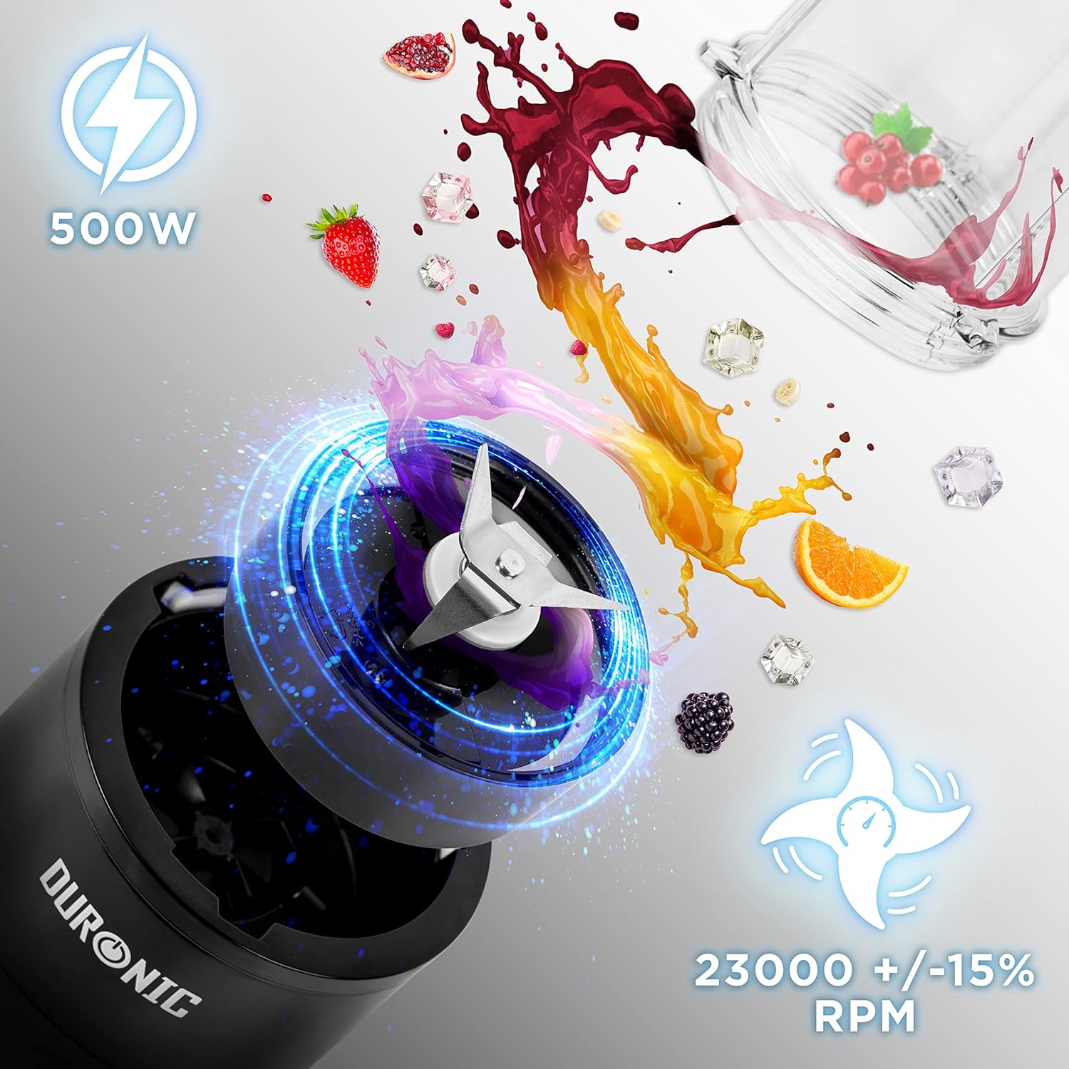 Blender Duronic BL510, Mini aparat de smoothie, 500 W, mixer cu sticla ...