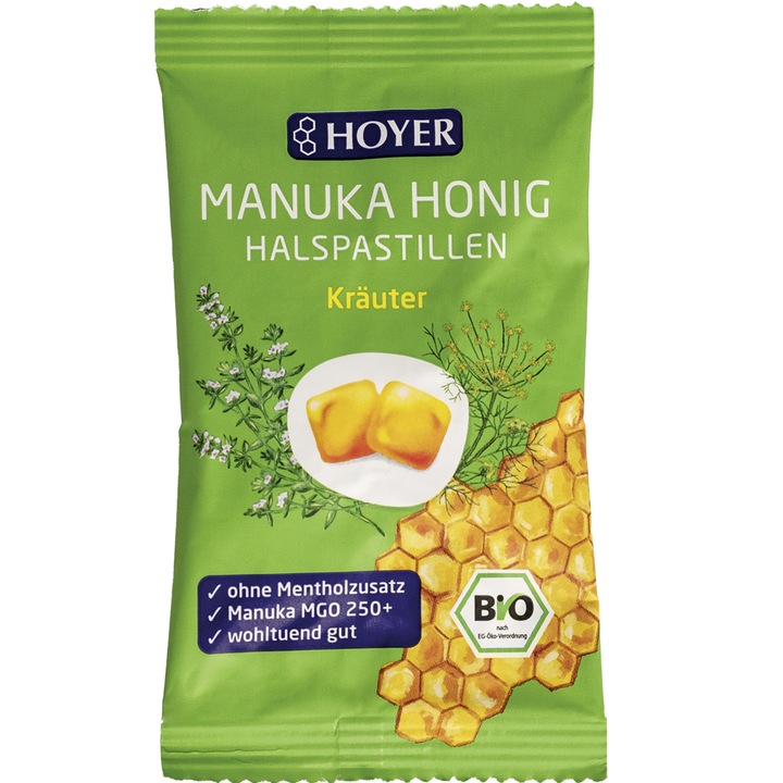 Pastile pentru Gat Bio cu Miere de Manuka si Ierburi MGO 250+ Hoyer 30 ...