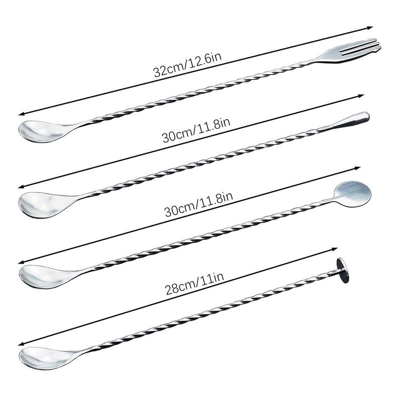 Set 4 Linguri de Bar din Inox, Argintiu, Lungime Mare, Design Spiral ...