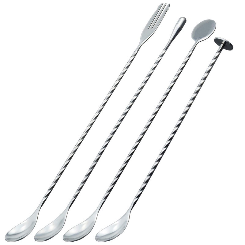Set 4 Linguri de Bar din Inox, Argintiu, Lungime Mare, Design Spiral ...