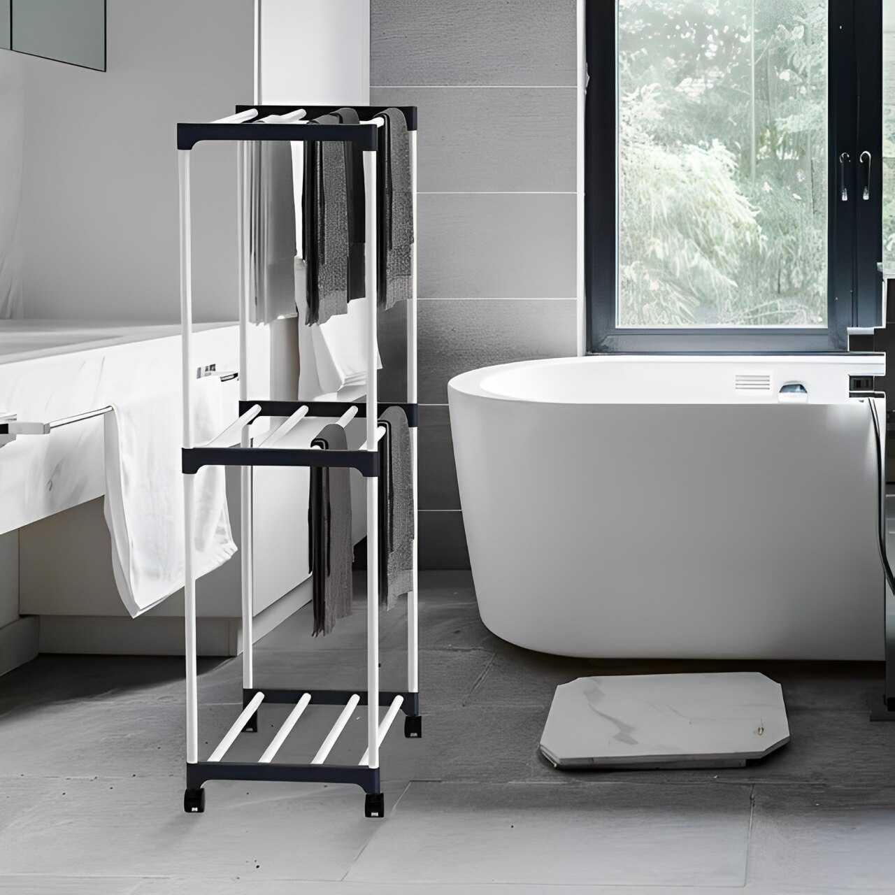 Uscator pentru haine, prosoape, incaltaminte, 3 niveluri, Neirini, Gri ...