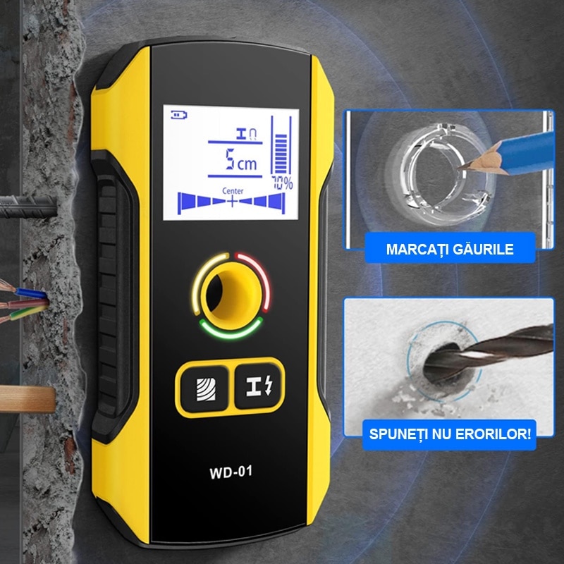 Detector Digital Localizare Cabluri Lemn Tevi in Perete WD-01, Rqiurpn ...