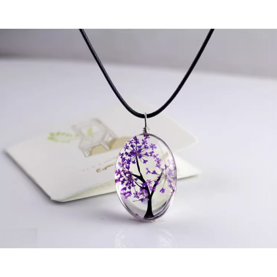 Colier cu pandantiv din cristal artificial, floare eterna, violet, 3cm ...