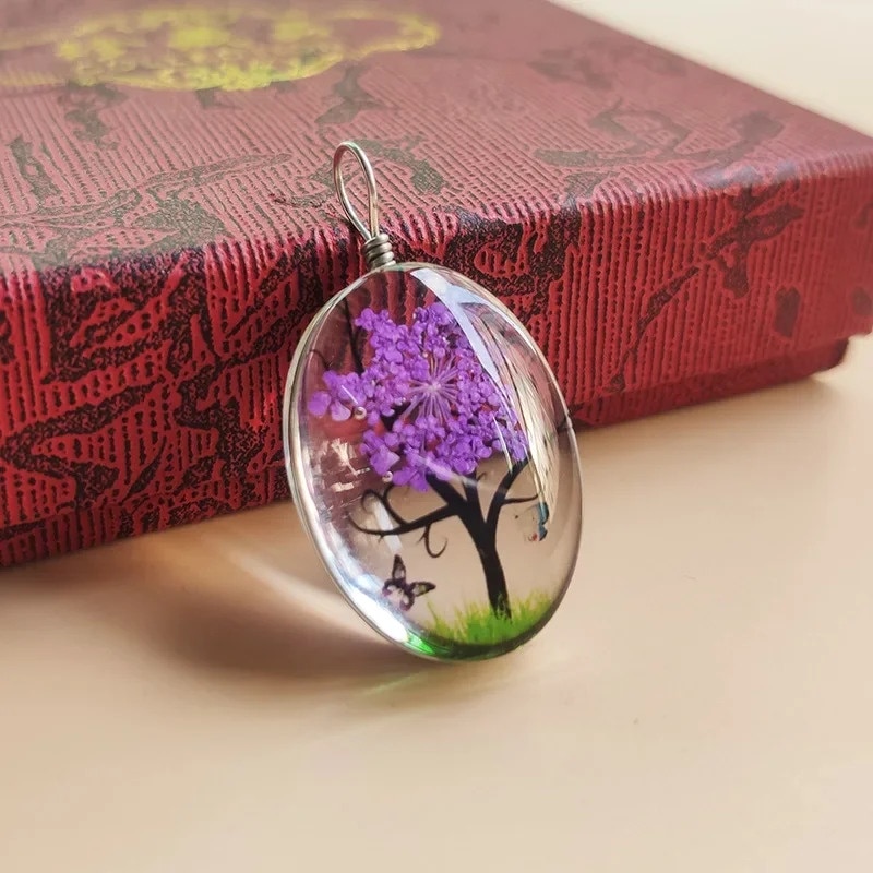 Colier cu pandantiv din cristal artificial, floare eterna, violet, 3cm ...