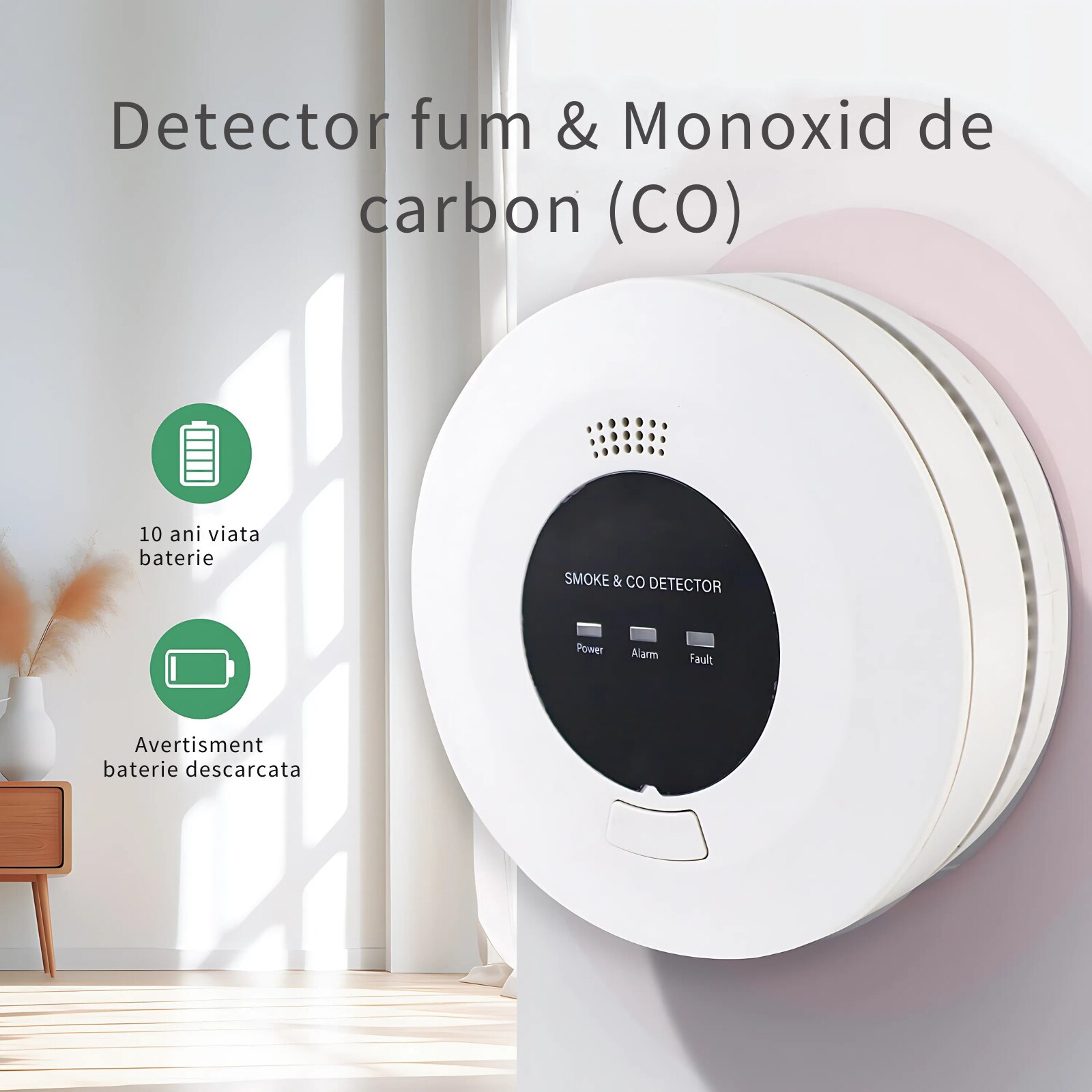 Detector 2 in 1 Fum si Monoxid de Carbon, Ronic X, Senzor dual ...