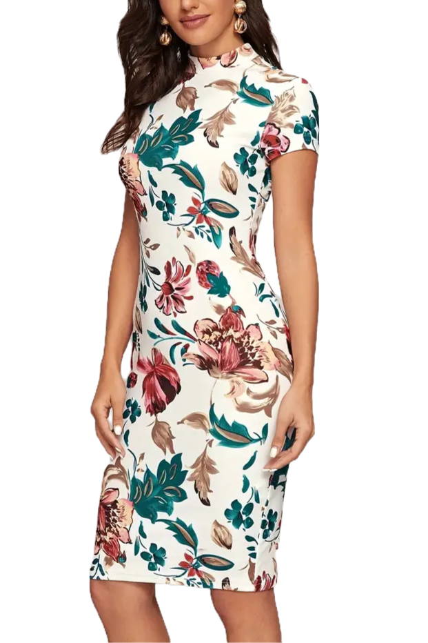 Rochie de vara cu flori, maneci scurte, deasupra de genunchi, marimea M ...