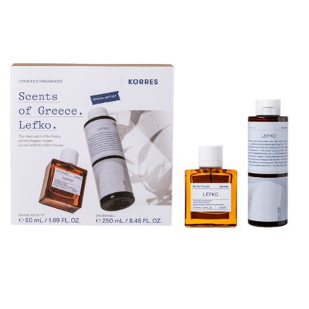 Set cadou Korres Lefko, apa de toaleta 50ml, gel de dus 250ml, note ...