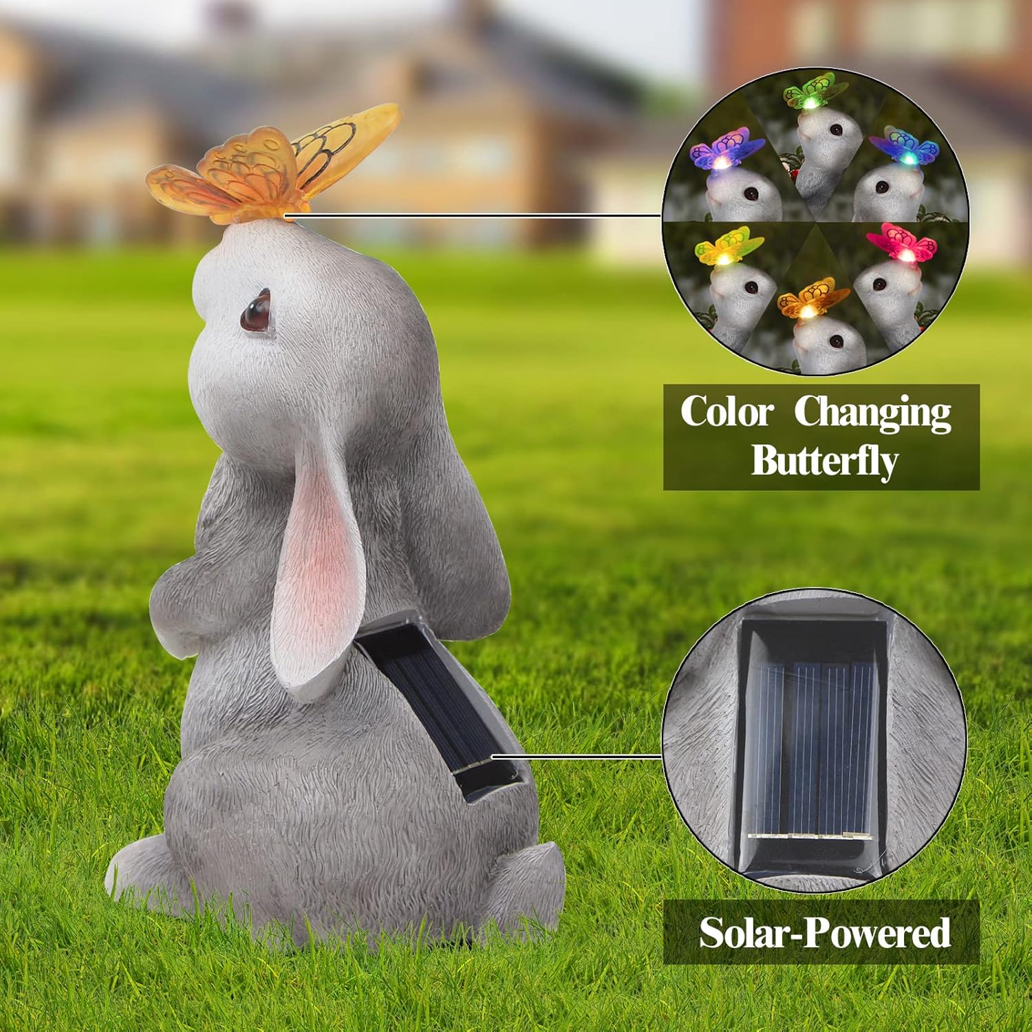 Statuie de Gradina, Wacorresi, Iepure cu Fluture Solar, 5.5x4.3x9.5 ...