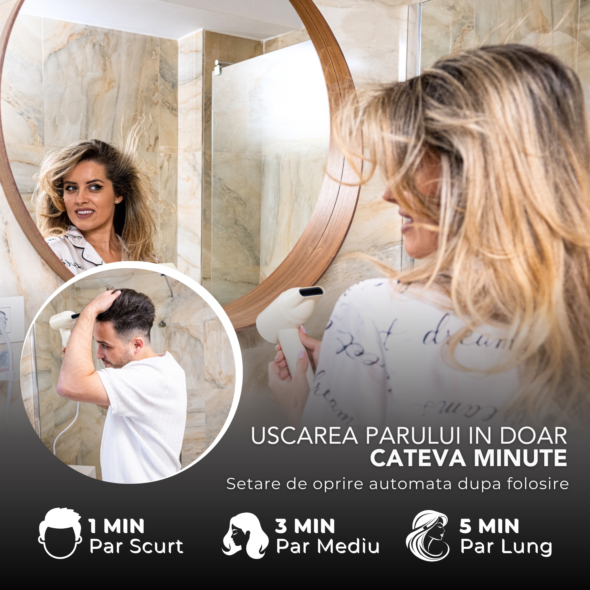 Uscator de Par Profesional Uniorange® H6, Ecran LCD, Anti-Electrizare ...