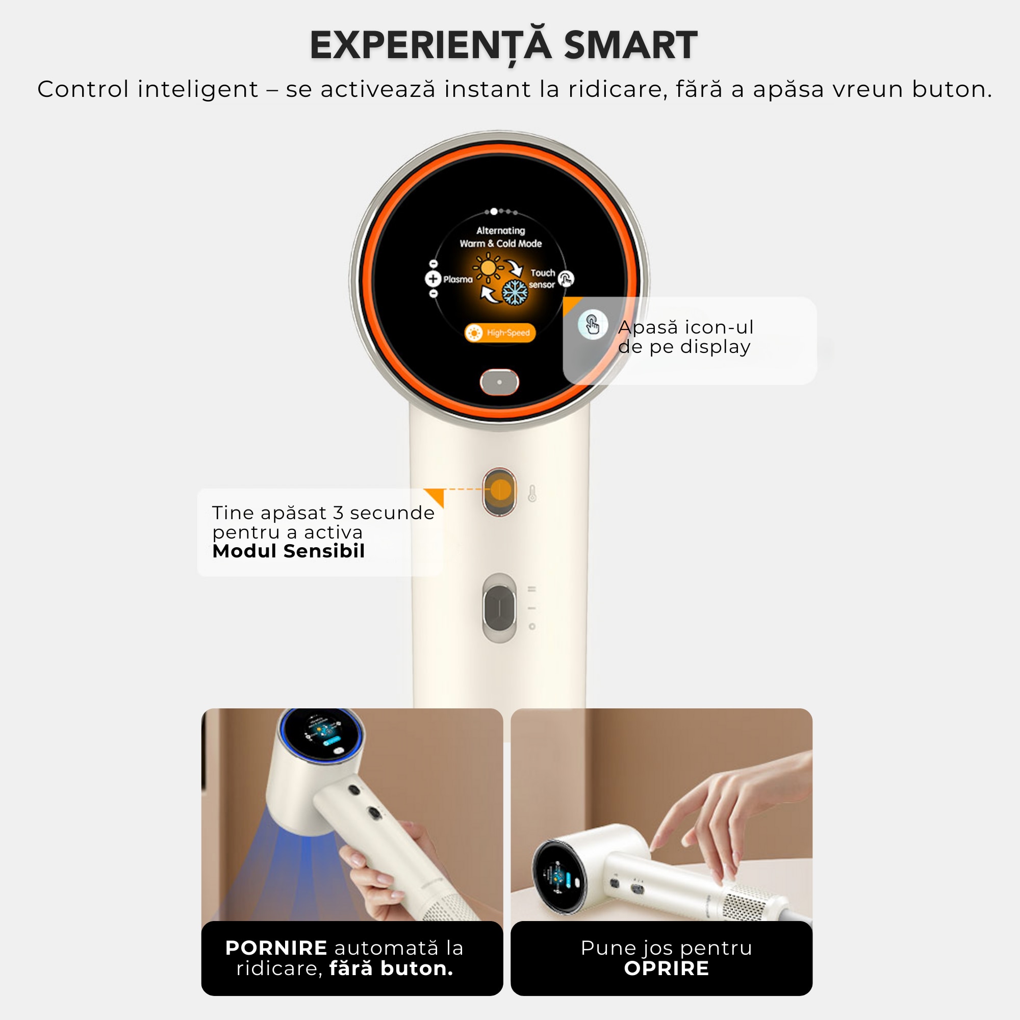 Uscator de Par Profesional Uniorange® H6, Ecran LCD, Anti-Electrizare ...
