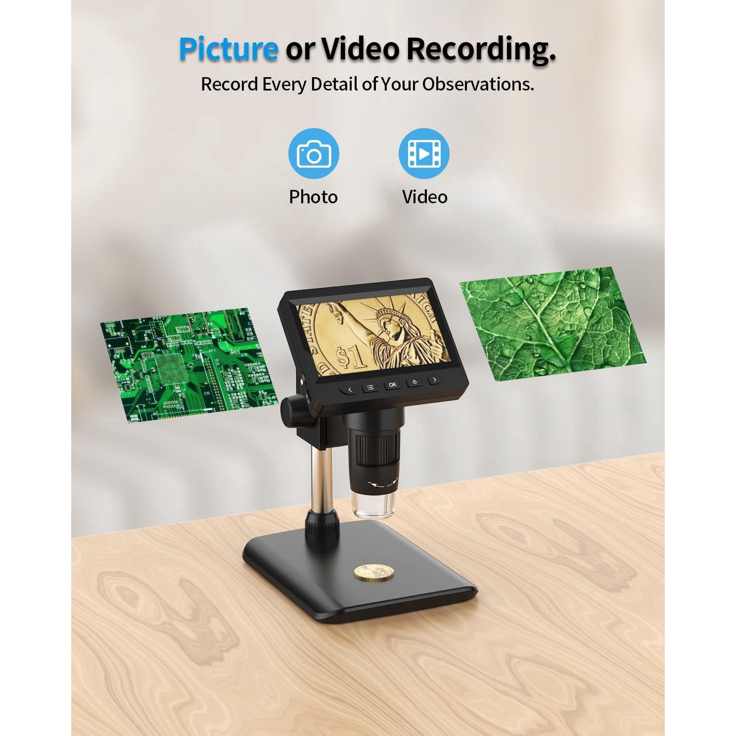 Microscop digital cu ecran LCD 4.3" color, Puepoul, magnificare: 1000x ...