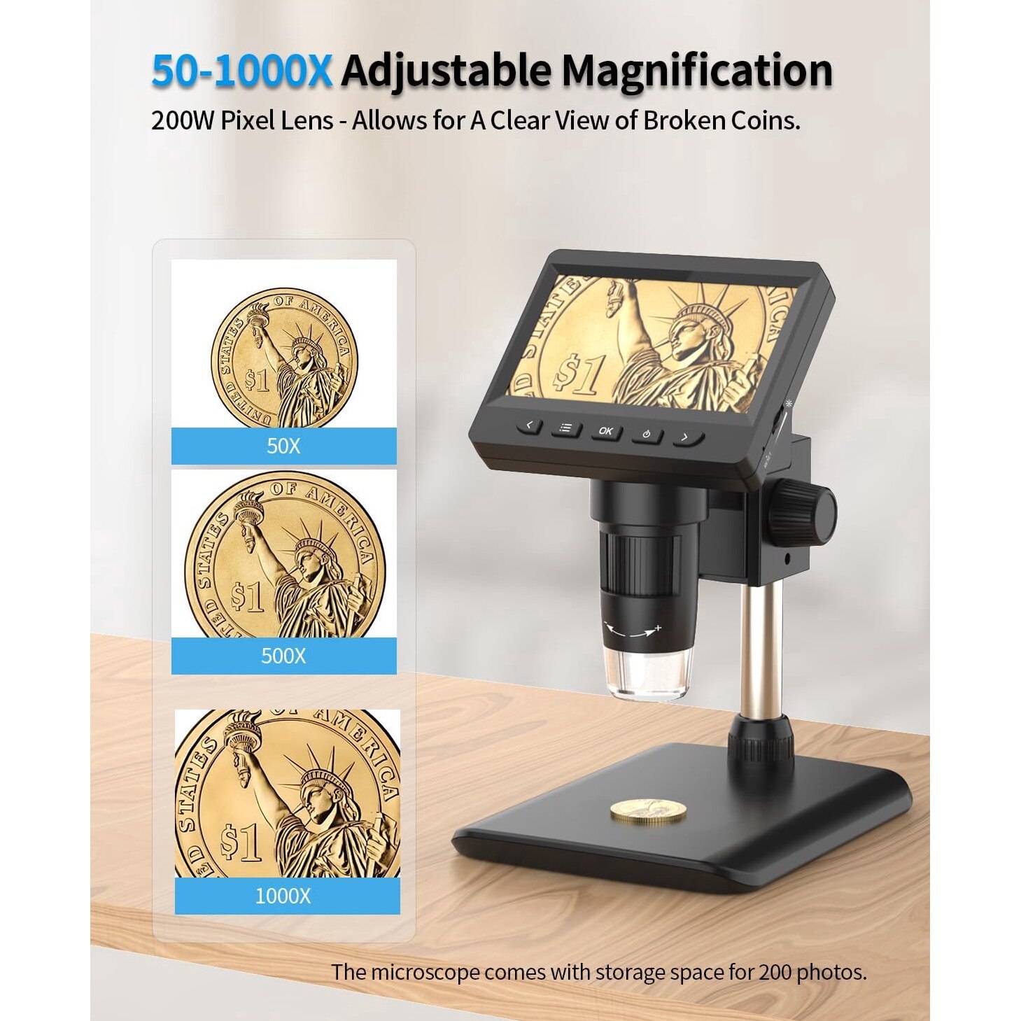 Microscop digital cu ecran LCD 4.3" color, Puepoul, magnificare: 1000x ...