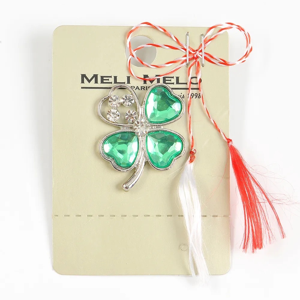 Brosa martisor trifoi argintiu cu pietre verzi, Meli Melo Paris - eMAG.ro