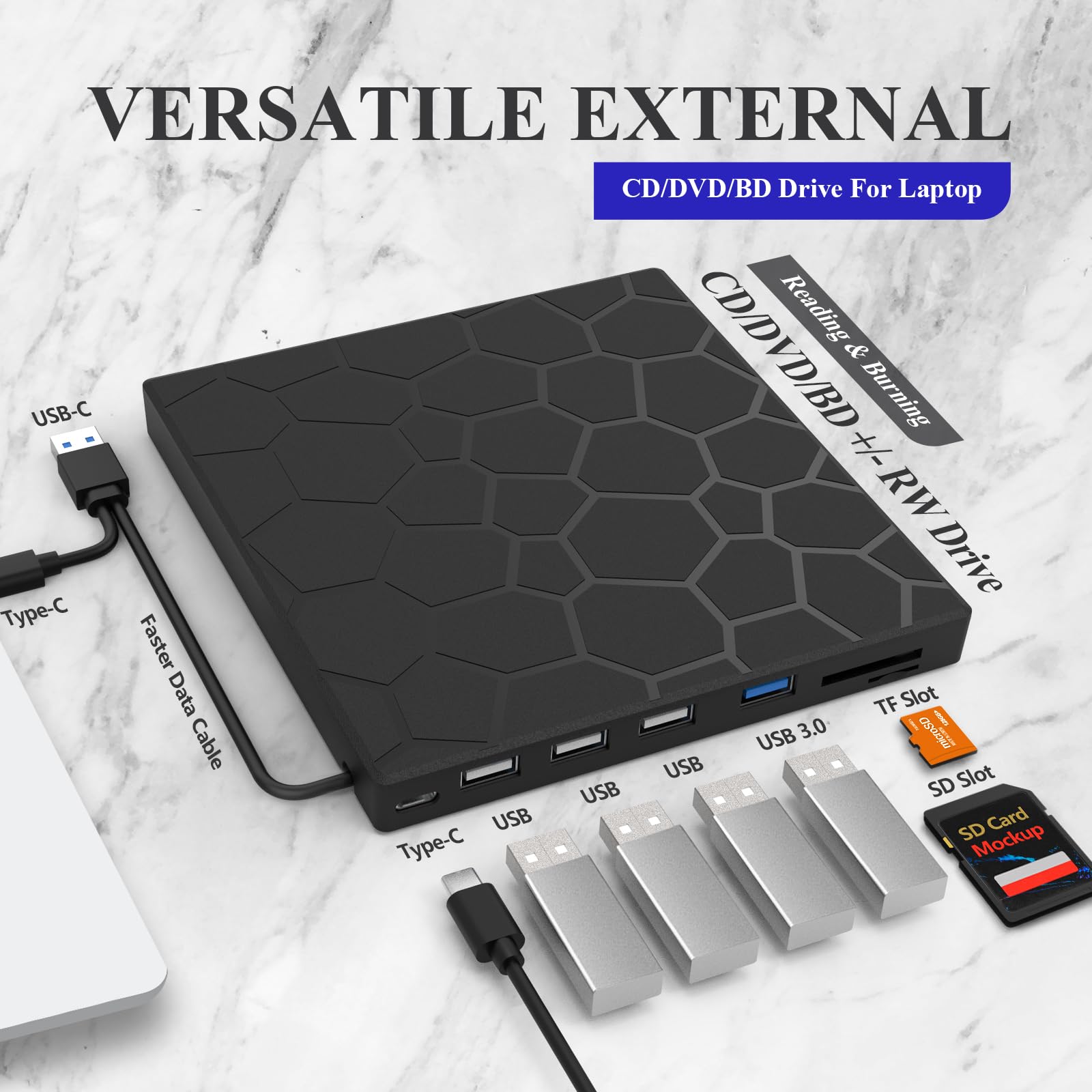 Unitate optica externa, 7 in 1, USB 3.0 Type-C, cititor/scriere DVD/BD ...