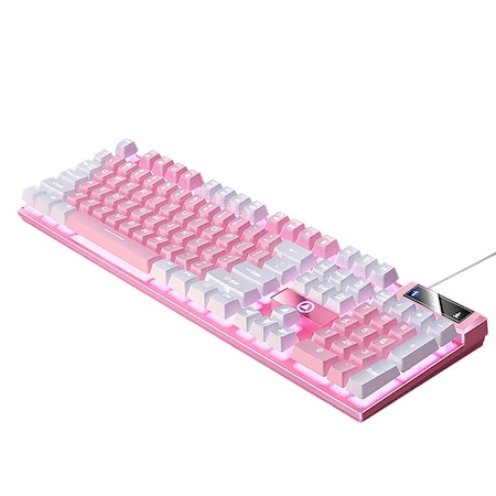 Tastatura mecanica pentru gaming, iluminare mixta, roz/alb, 104 butoane ...