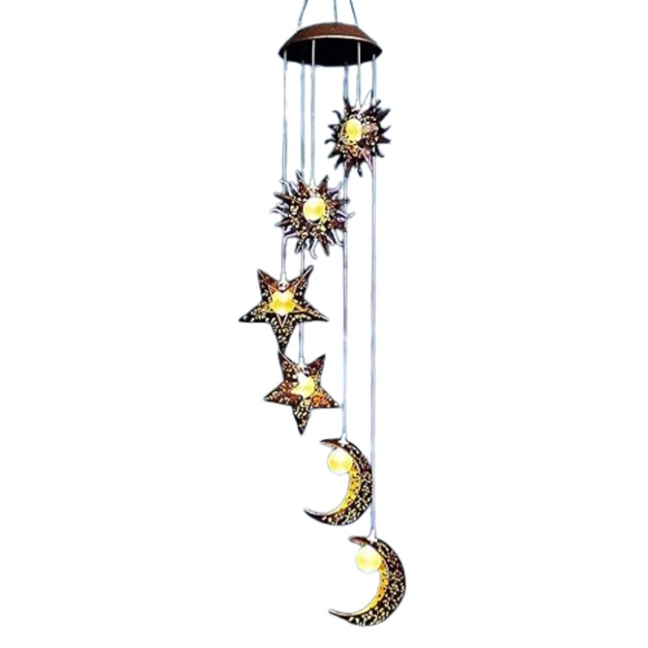Lampa solara decorativa, chime cu soare si luna, 4.72x4.72x23.6 inch ...