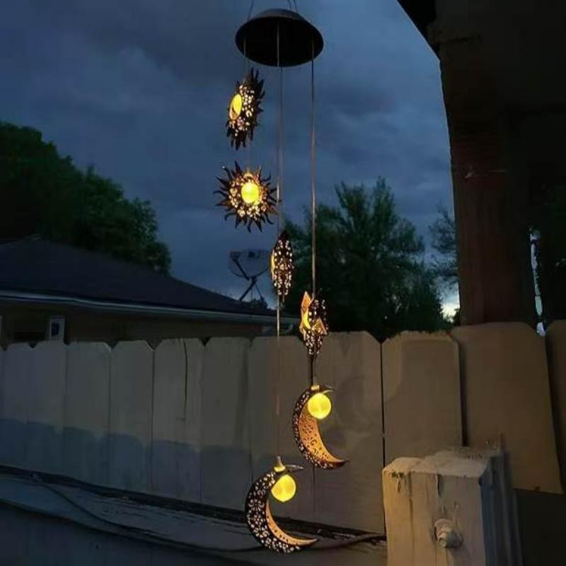 Lampa solara decorativa, chime cu soare si luna, 4.72x4.72x23.6 inch ...