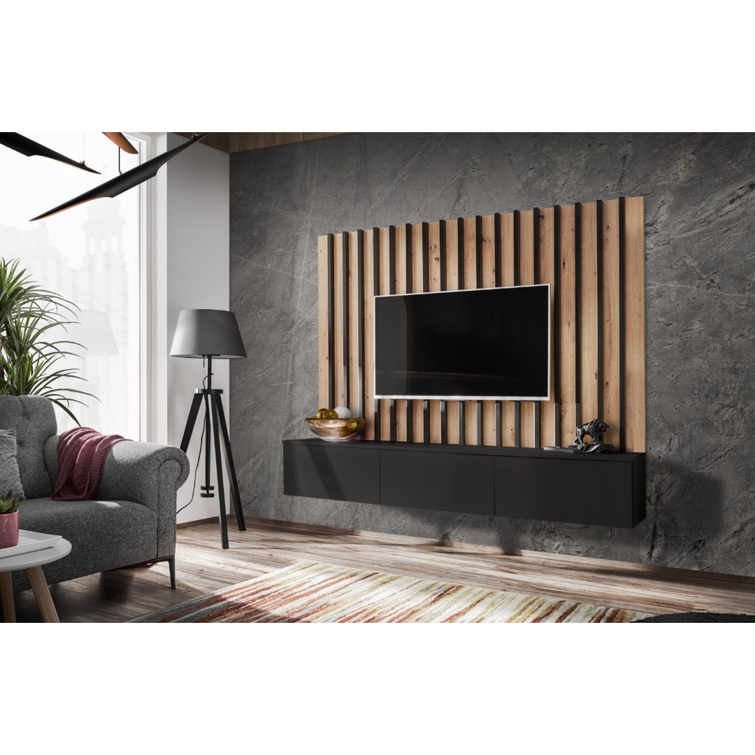 Set mobila living, suspendata, prindere perete, cu riflaj inclus, usi ...