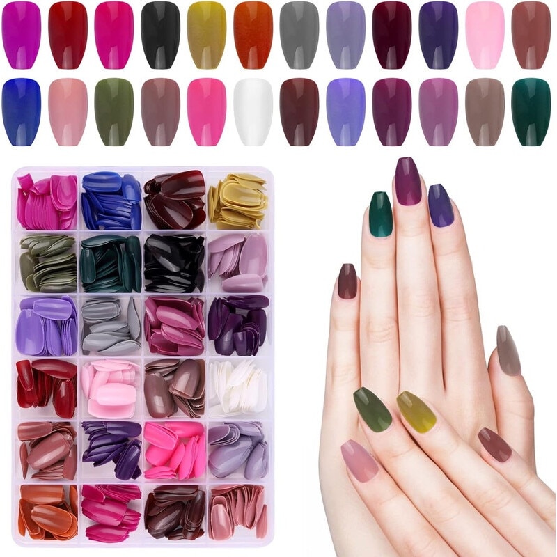 Set 576 unghii false scurte, Kalolary, 24 culori, diverse dimensiuni ...