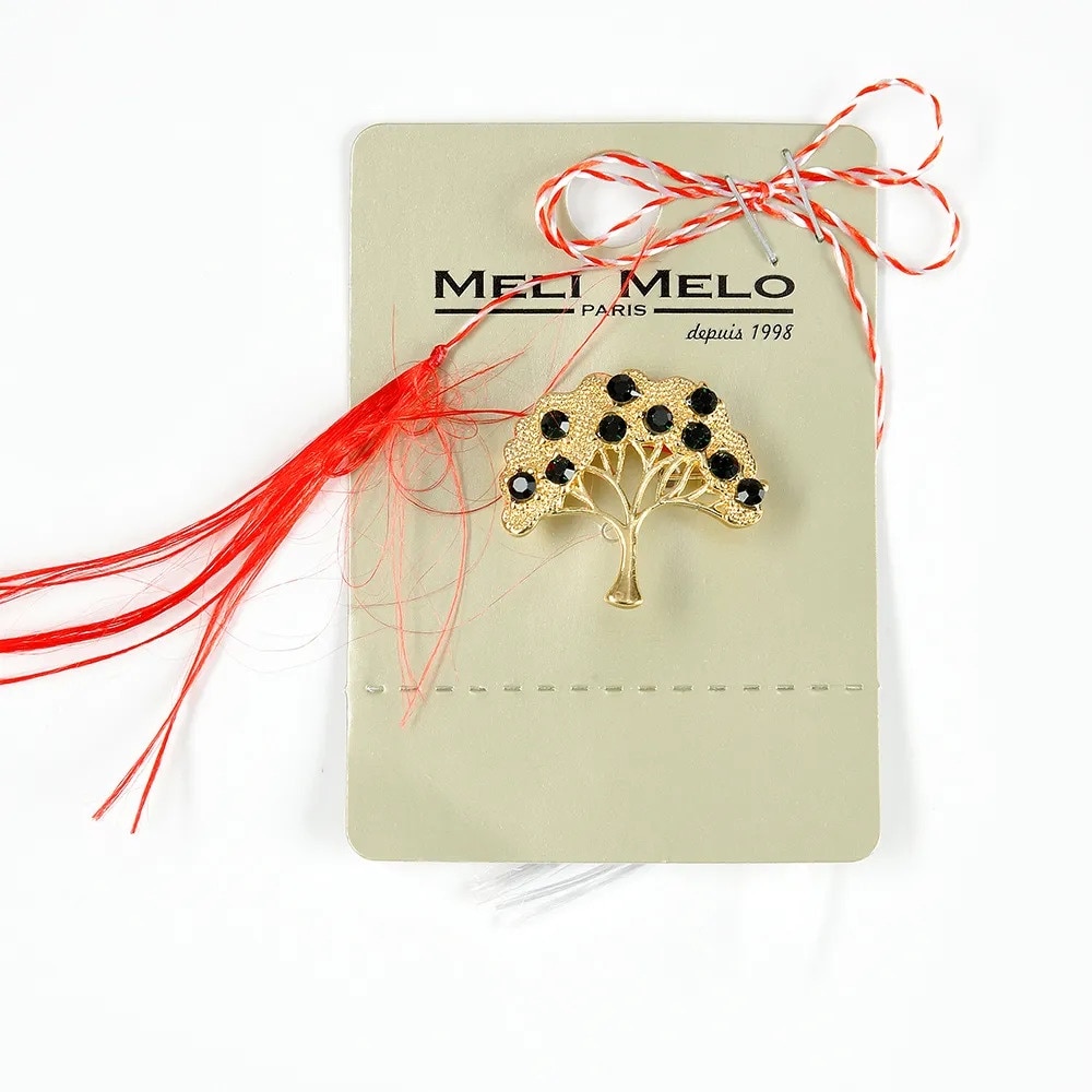 Brosa martisor Copacul Vietii auriu cu pietre, Meli Melo Paris - eMAG.ro