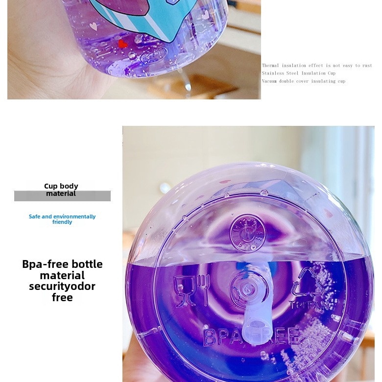 Cana cu paie pentru copii, ceasca cu apa portabila din plastic anti ...