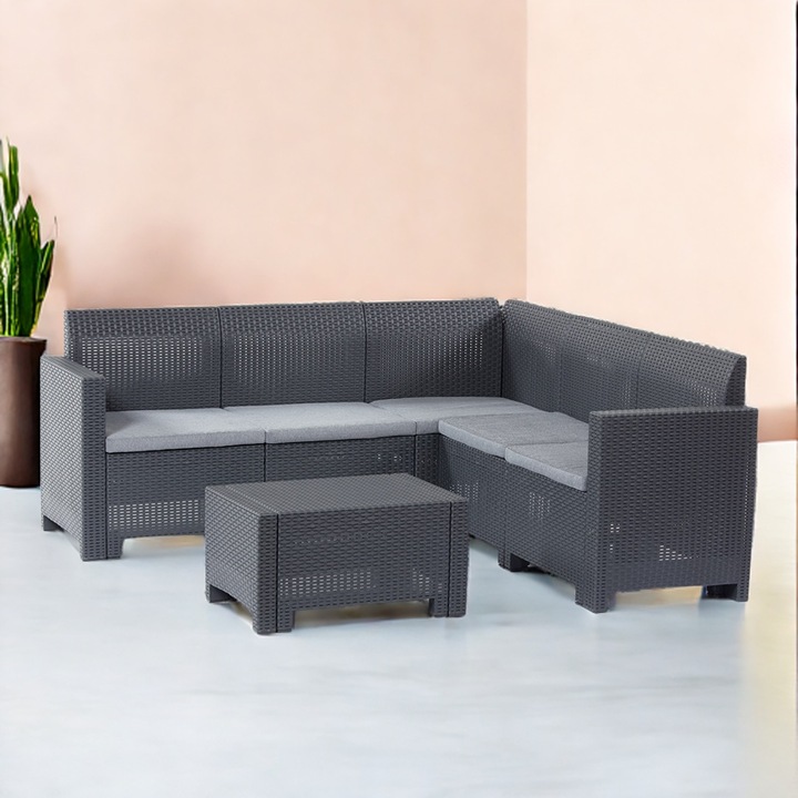 Set Mobilier Gradina ETNA - Coltar din Plastic cu Efect Ratan si Masuta ...