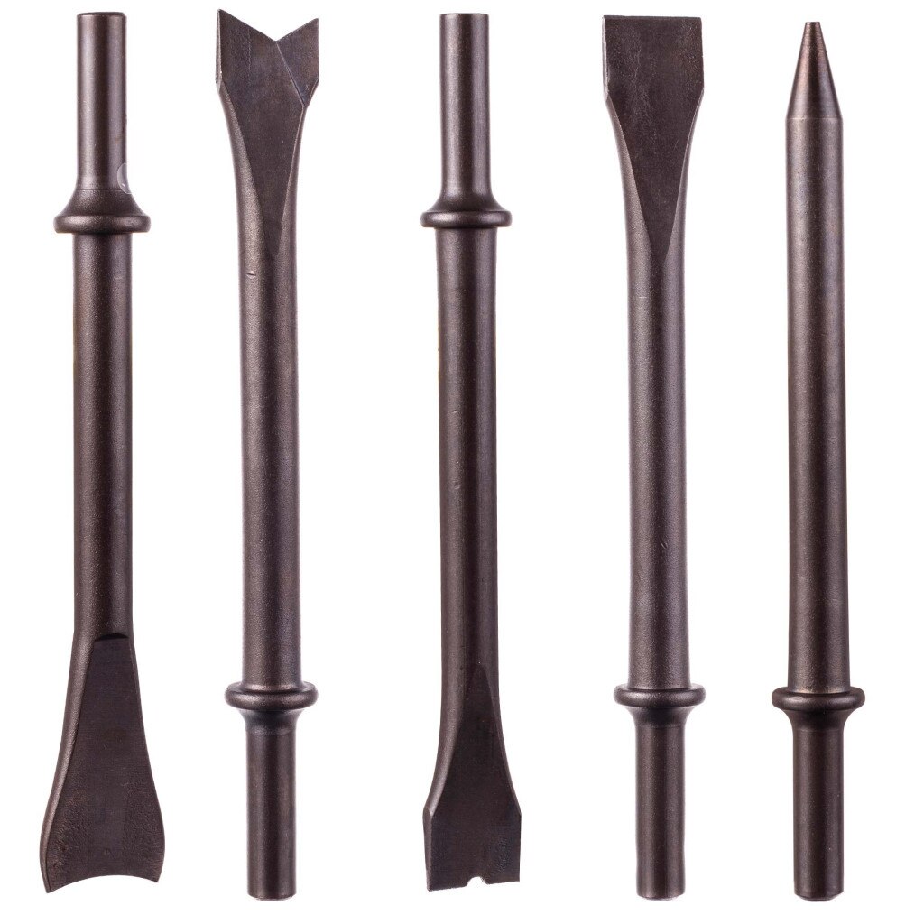 Set de dalti pentru ciocan pneumatic, 5 piese, montura rotunda lunga ...