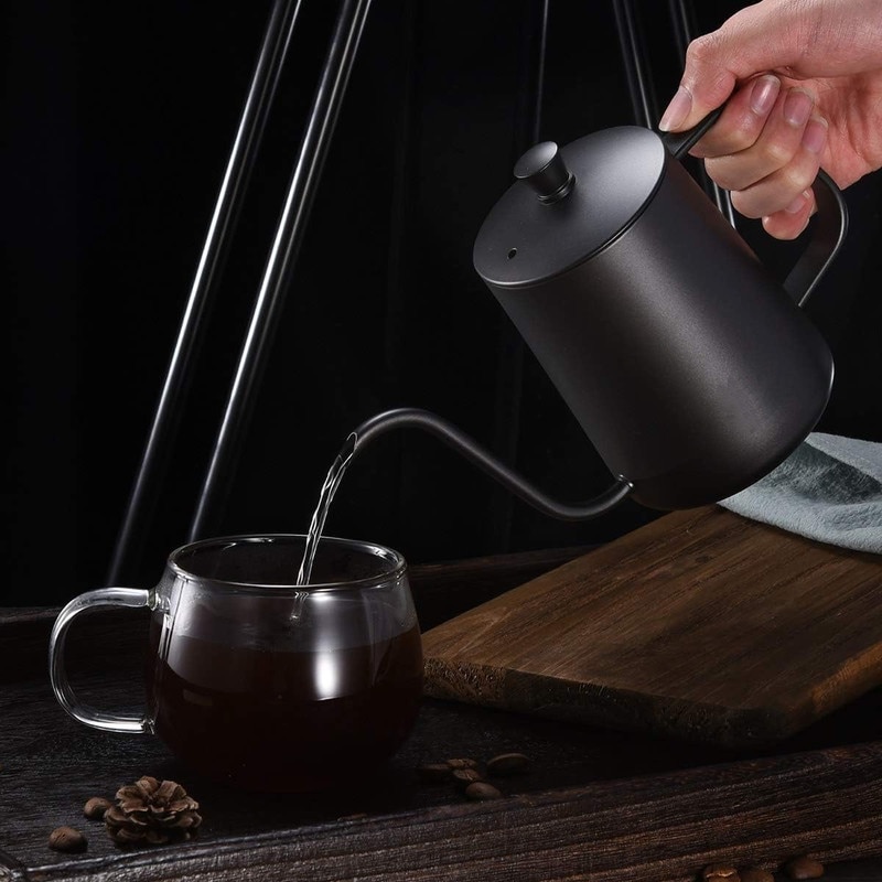 Caldare pentru cafea cu gat lung, 600ml, inox 304, neagra, pentru ...