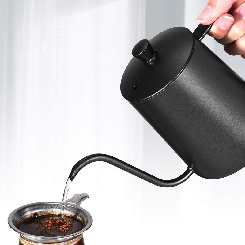 Caldare pentru cafea cu gat lung, 600ml, inox 304, neagra, pentru ...