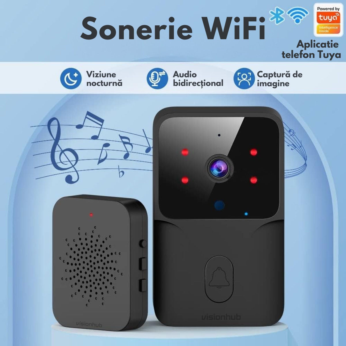 Sonerie Wireless cu Video, Interfon Smart fara fir VisionHub®, Camera ...