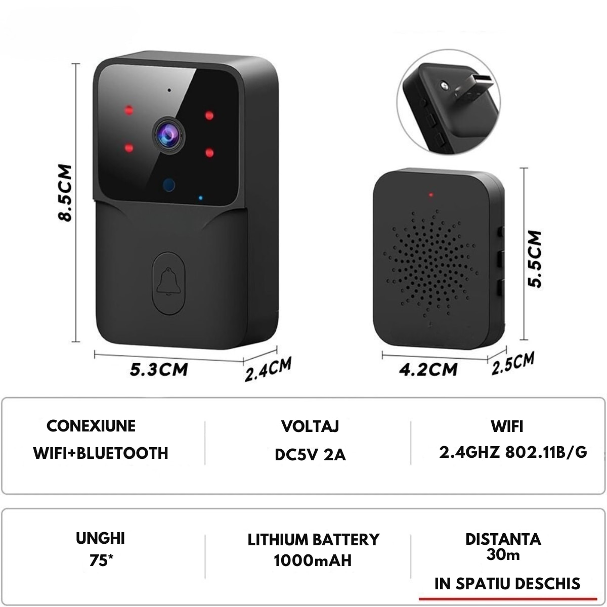 Sonerie Wireless cu Video, Interfon Smart fara fir VisionHub®, Camera ...