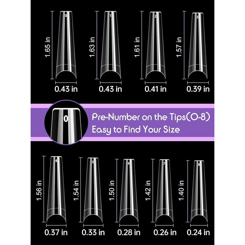 Tips unghii false lungi, Kalolary, 550PCS, 9 dimensiuni, cutie ...
