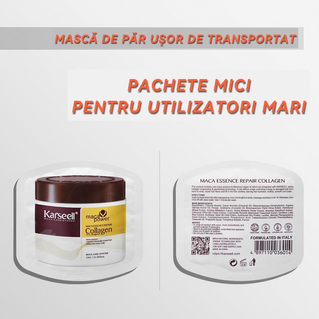 Masca de par Karseell set 24 plicuri pentru calatorie, tratament ...
