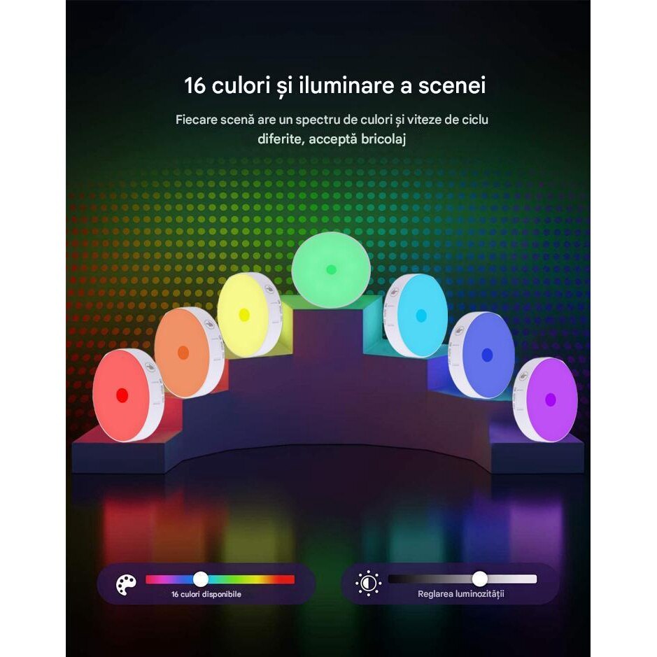 Set 6 Lampi LED RGB Cu senzor de miscare ANDROTEK®, Lumina pentru ...