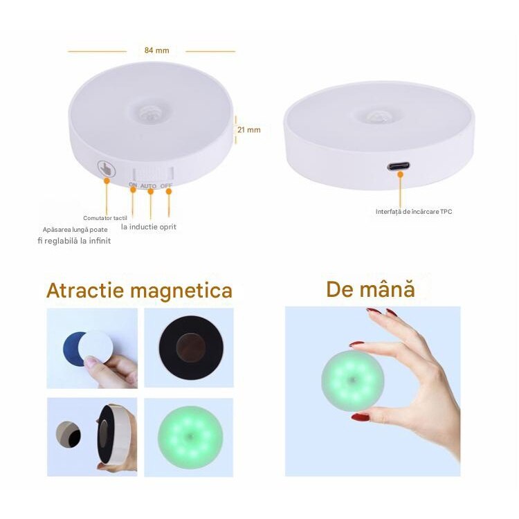 Set 6 Lampi LED RGB Cu senzor de miscare ANDROTEK®, Lumina pentru ...